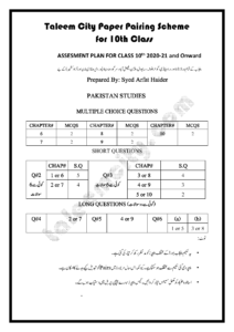 10th Class Pak Study Pairing Scheme 2021 - Taleem City